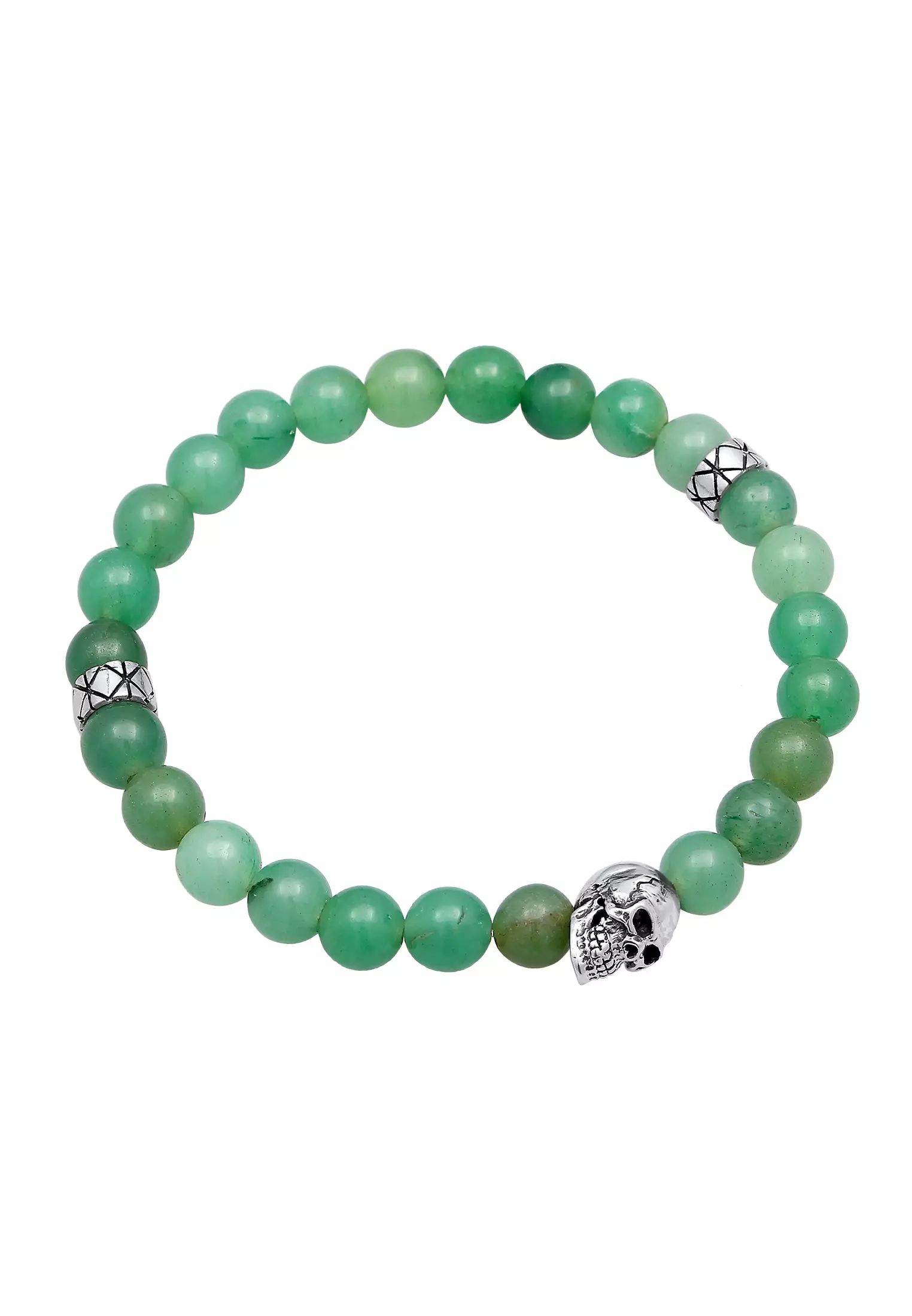 Buy Kuzzoi Men's Green Aventurine Bead Bracelet – Silver Skull Detail ...