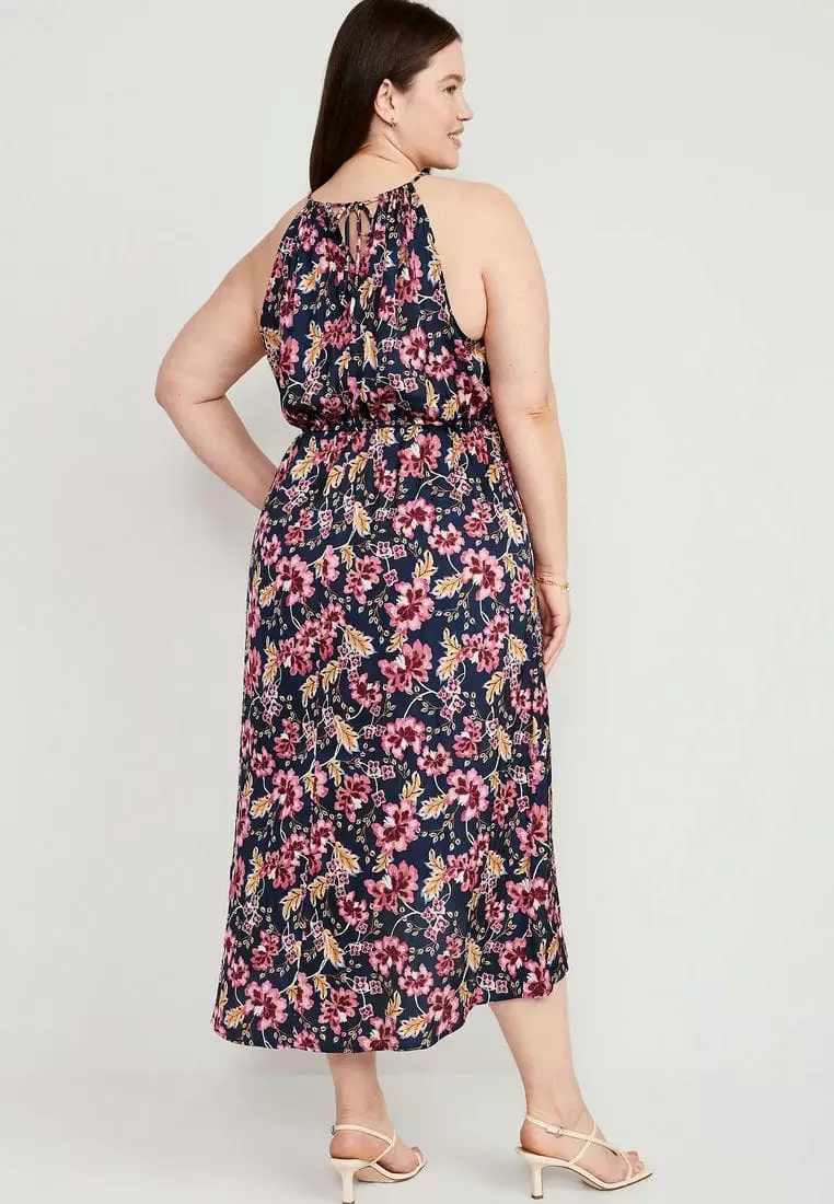Buy Old Navy Matching Waist-Defined Floral Halter Satin Maxi Dress for ...