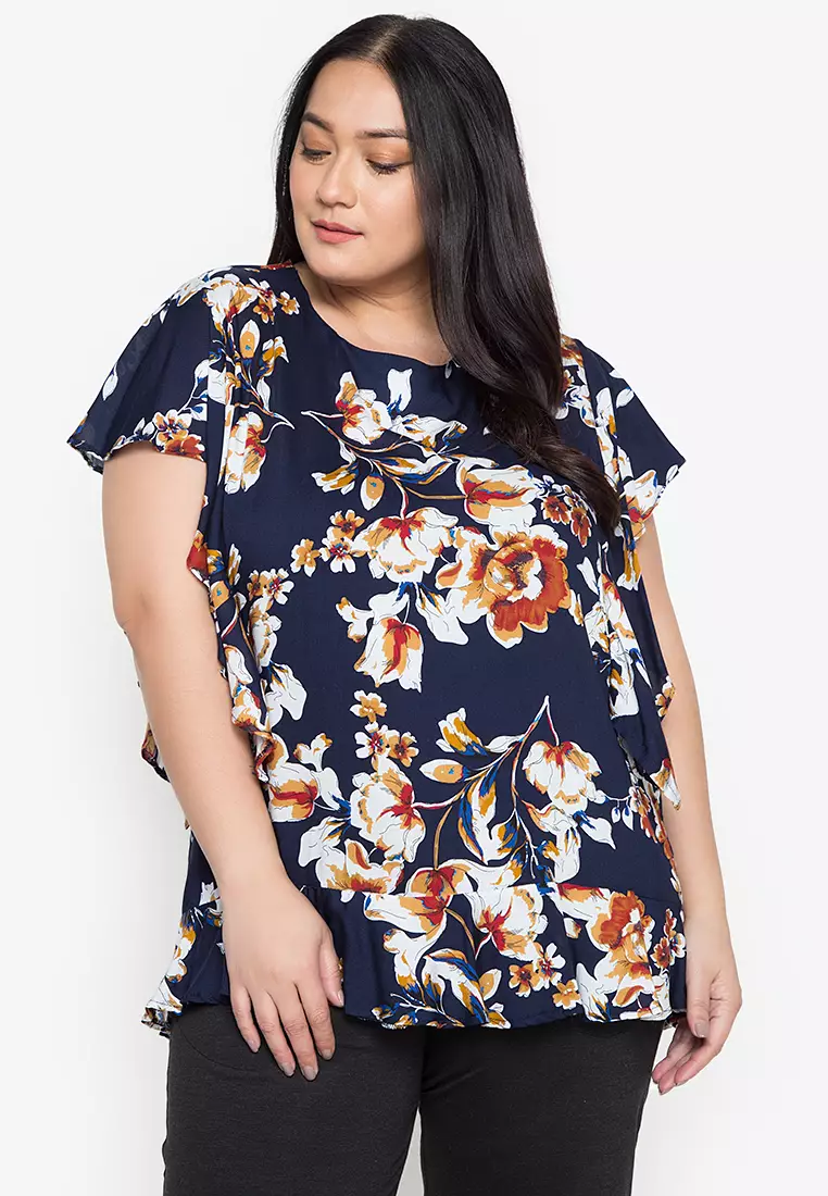 Buy Maxine Plus Size Floral Butterfly Sleeves Blouse 2025 Online ...