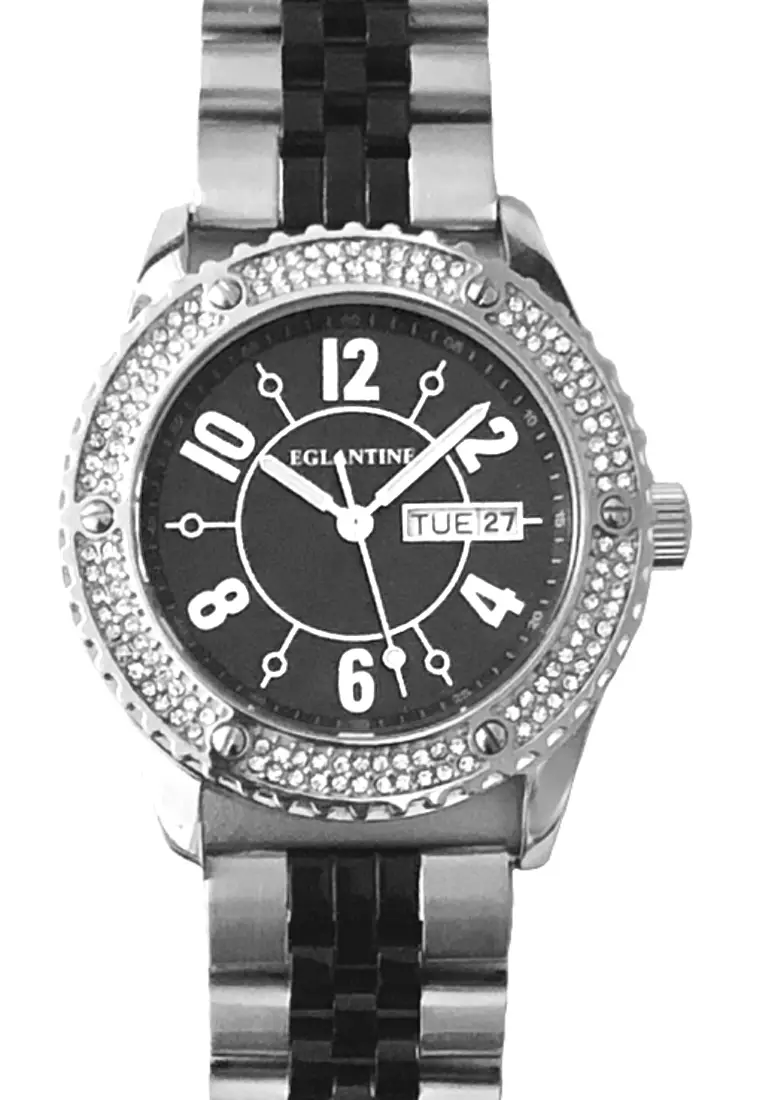 Buy EGLANTINE Vanessa Ladies Steel Quartz Watch, Black dial, Bezel ...