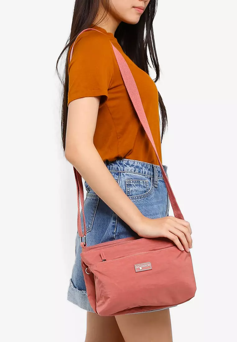 BAGSTATION Crinkled Nylon Multi-Compartment Sling Bag 2024 | Buy ...