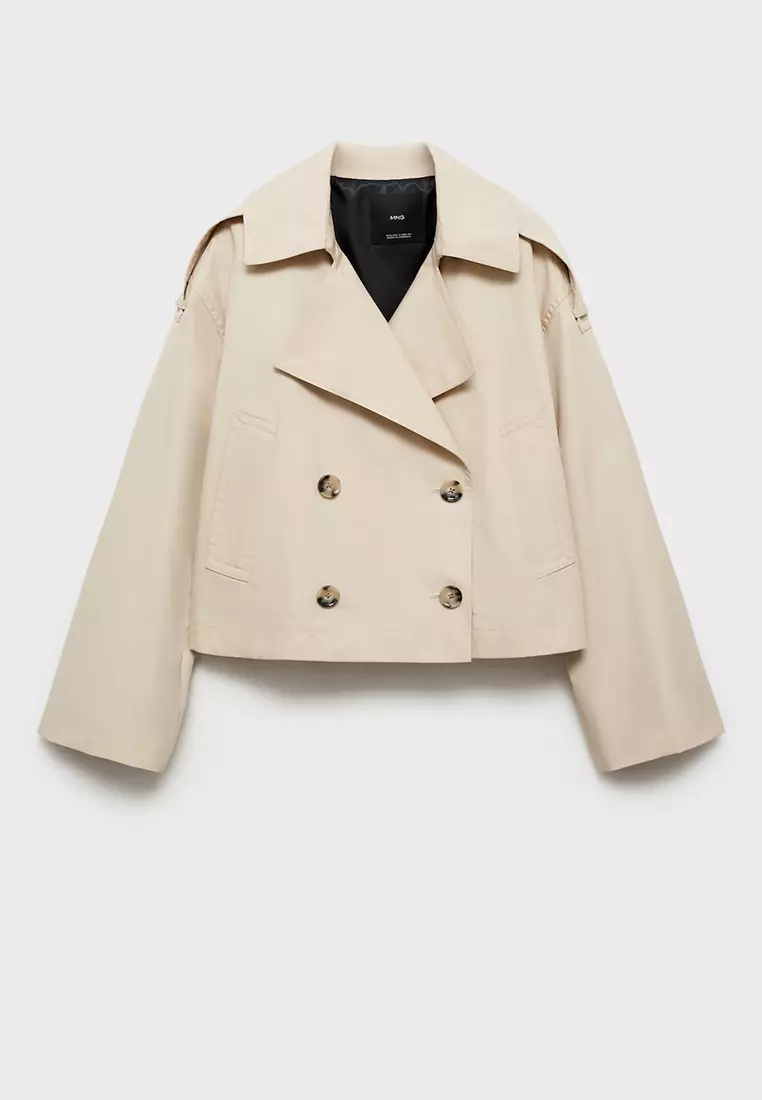 Buy Mango Double-Breasted Cropped Trench Coat 2025 Online | ZALORA ...