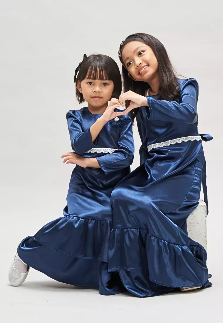 Buy Loveaisyah Girl Navy Blue Dress with Flower Brooch Baju Hari Raya ...