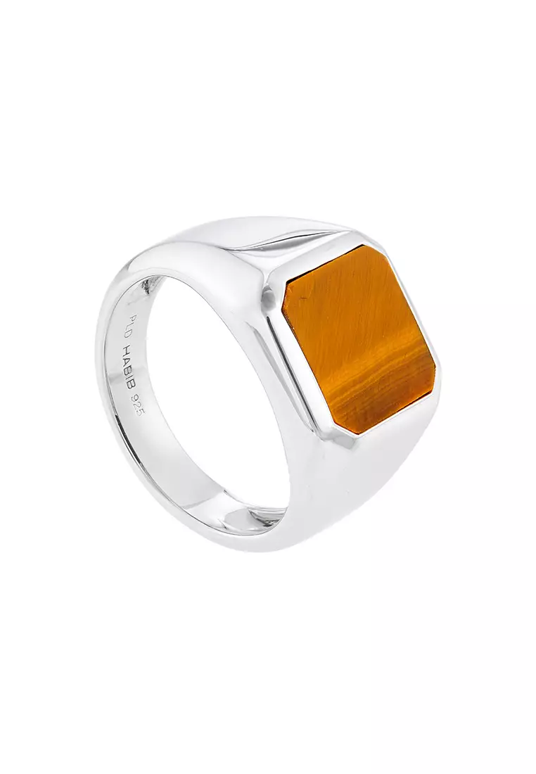 Buy HABIB HABIB Square Tiger Eyes Men's Ring in 925 Silver Palladium ...