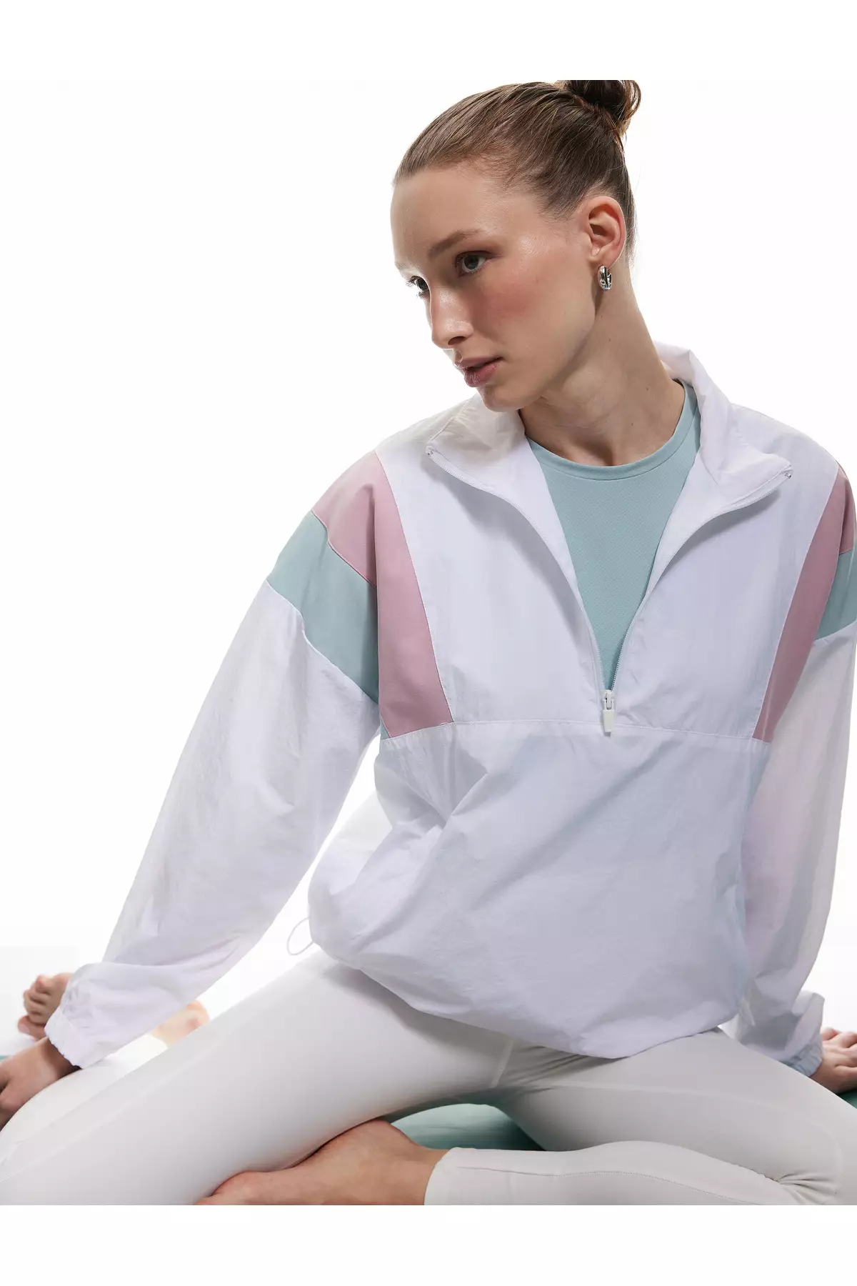 Buy KOTON Color Block Stand Collar Half Zippered Pocket Sports Jacket ...