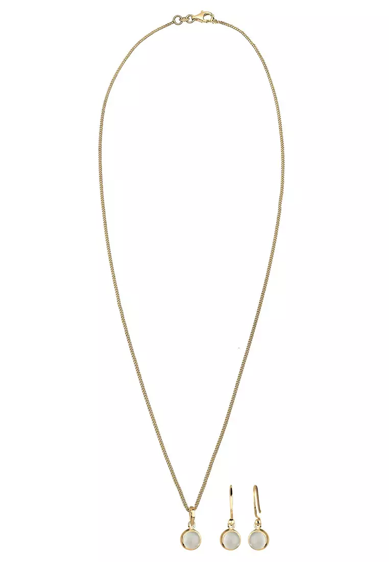 Buy ELLI GERMANY Moonstone Necklace and Ear Hanger Set – Gold-Plated ...