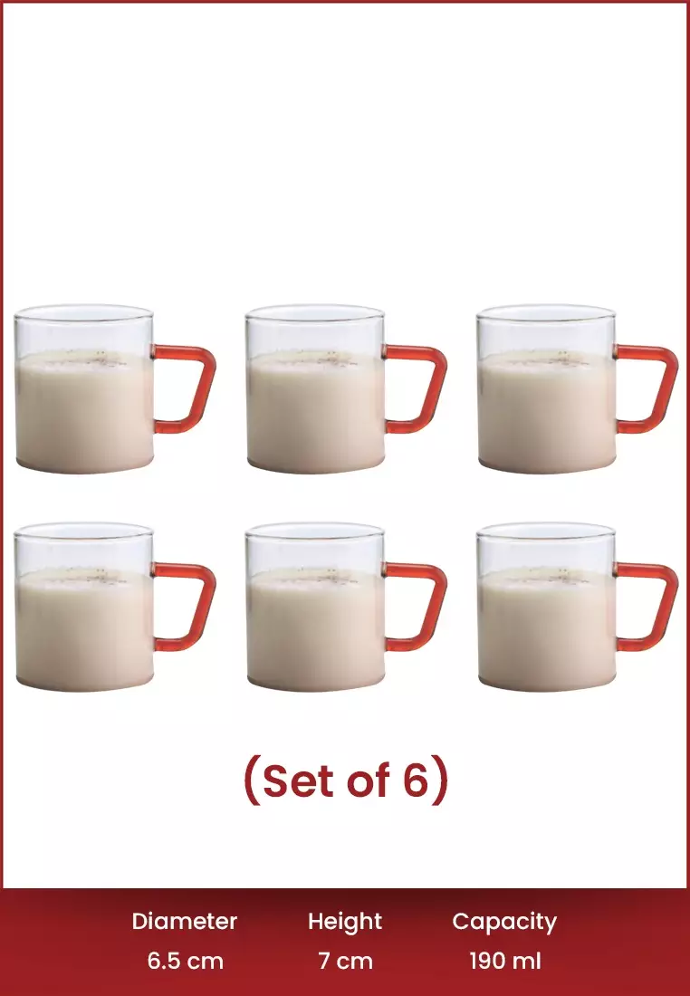 Buy Edge Houseware Brown Borosil Colour Mug 190mL, Set of 6 Stylish, Classic, Transparent 2025 ...