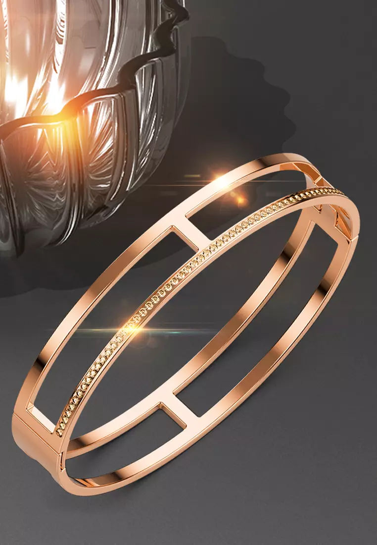 Buy Bullion Gold Lucky Dimension Cuff Stainless Steel Bangle in Rose ...