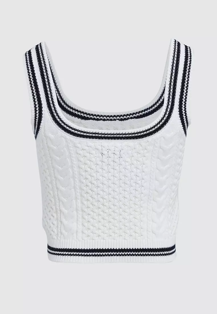 Buy URBAN REVIVO Contrast Trim Cable Knit Cami Top 2025 Online | ZALORA