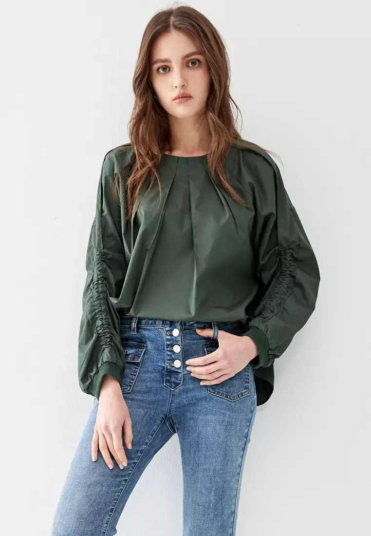 Buy iROO Oversize Pleated Top With Shirring Sleeves Detail 2026 Online ...