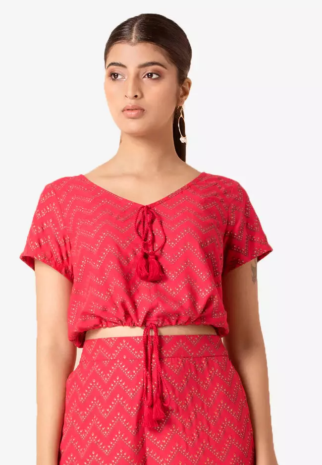 Buy Indya Pink Geometric Foil Crop Top Online | ZALORA Malaysia