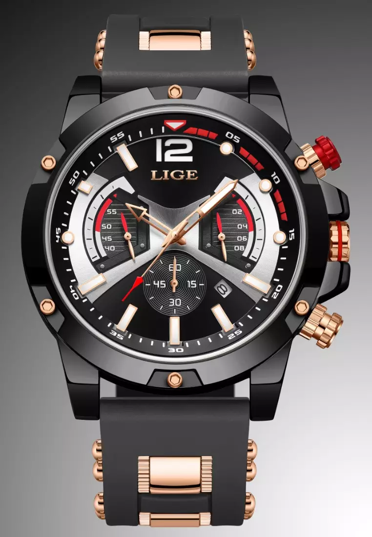 LIGE LIGE Large Chronograph Rose Gold Color Stainless Steel Quartz ...