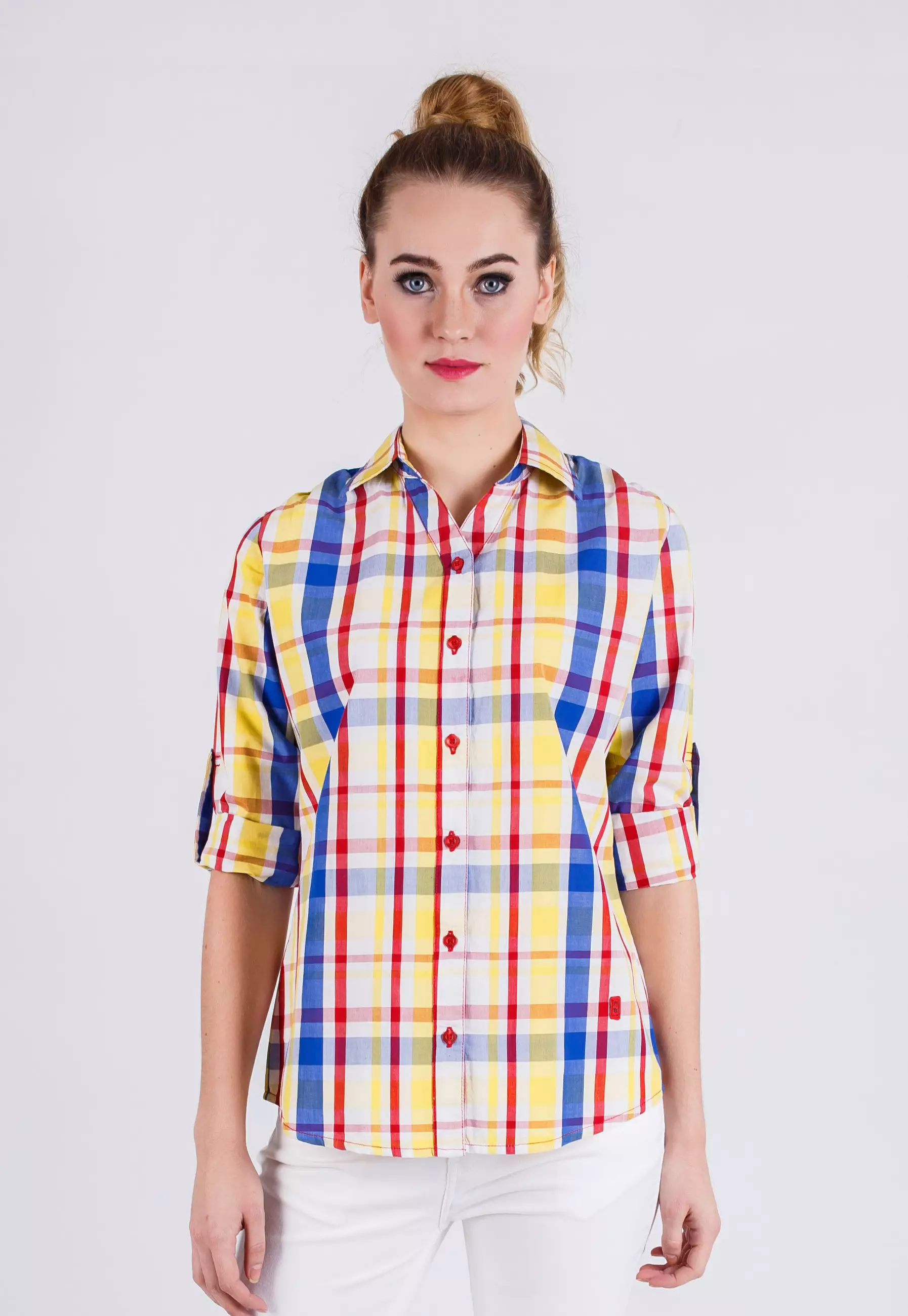 Jual LGS LGS - Slim Fit - Ladies Shirt - Yellow/Blue/Red - Plaid Shirt ...