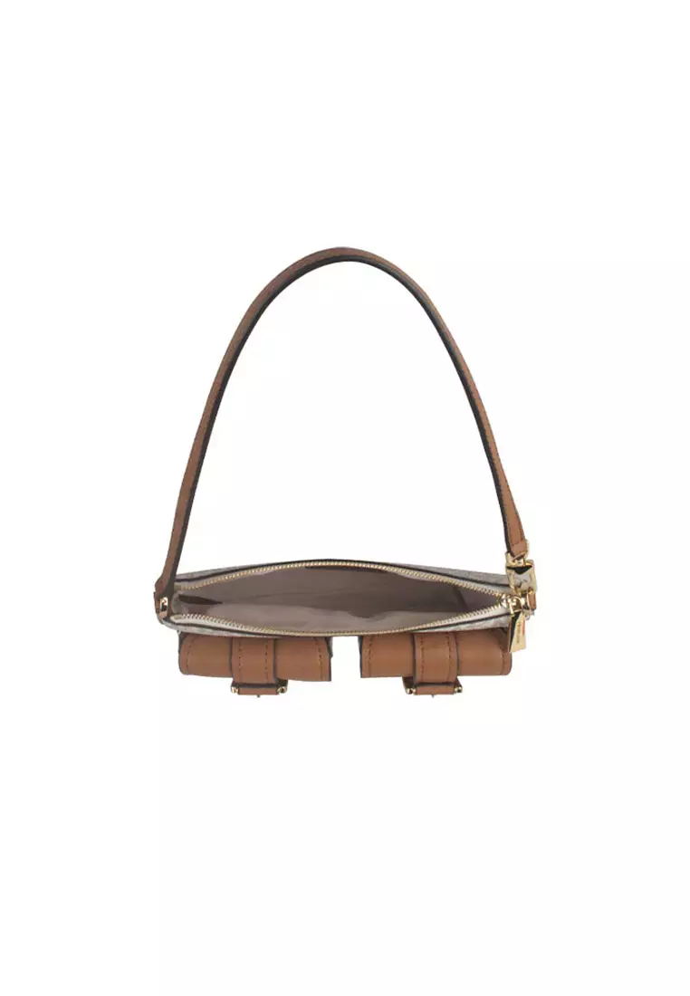 Buy Michael Kors Zoe Small Signature Logo Pochette In Vanilla Acorn ...