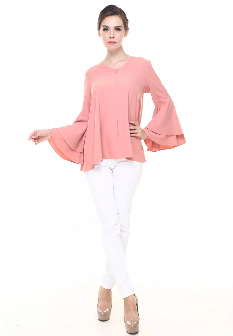 Buy Rina Nichie Basic Rena Top in Peach Orange Online | ZALORA Malaysia