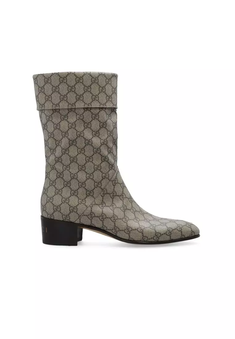 Buy Gucci GUCCI - Gucci Heeled Monogram Boots - Beige Online | ZALORA ...