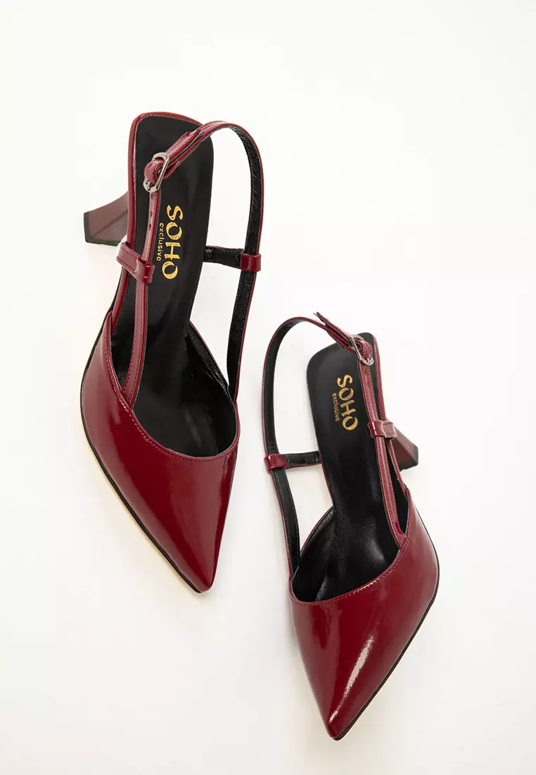 Buy Soho Claret Red Patent Leather Women's Classic Heeled Shoes 20256 ...