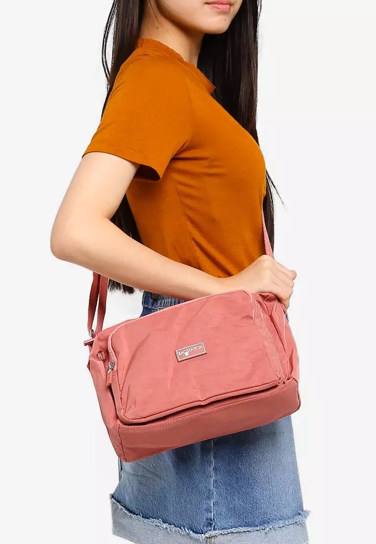 Jual Bagstation Crinkled Nylon Multi-Compartment Sling Bag Original ...
