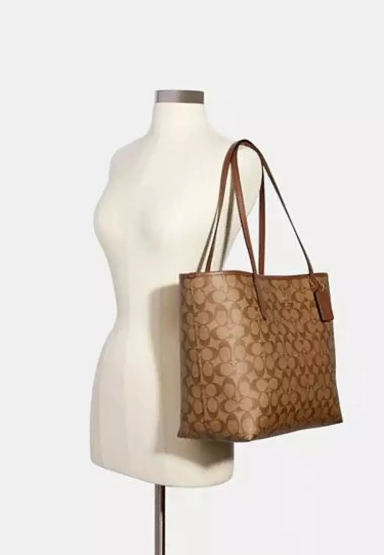 Jual COACH Coach City Tote In Signature Canvas Khaki Saddle Original ...