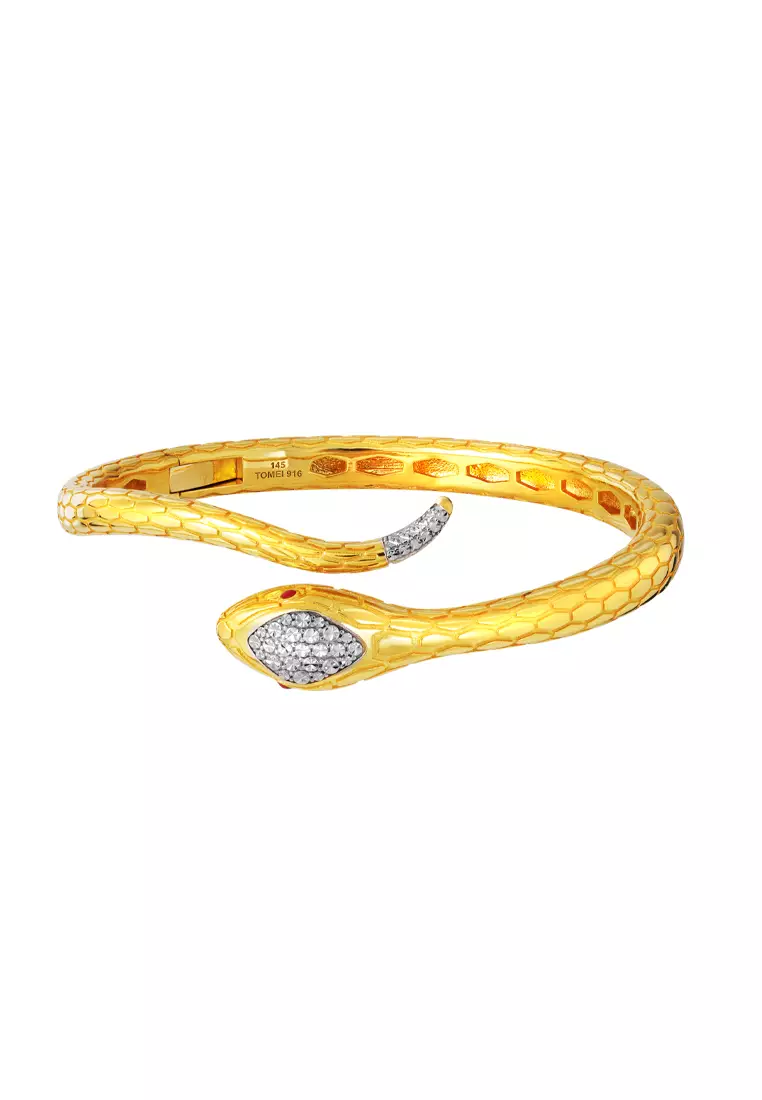 Buy TOMEI TOMEI Diamond Cut Collection, The Golden Snake Bangle, Yellow ...