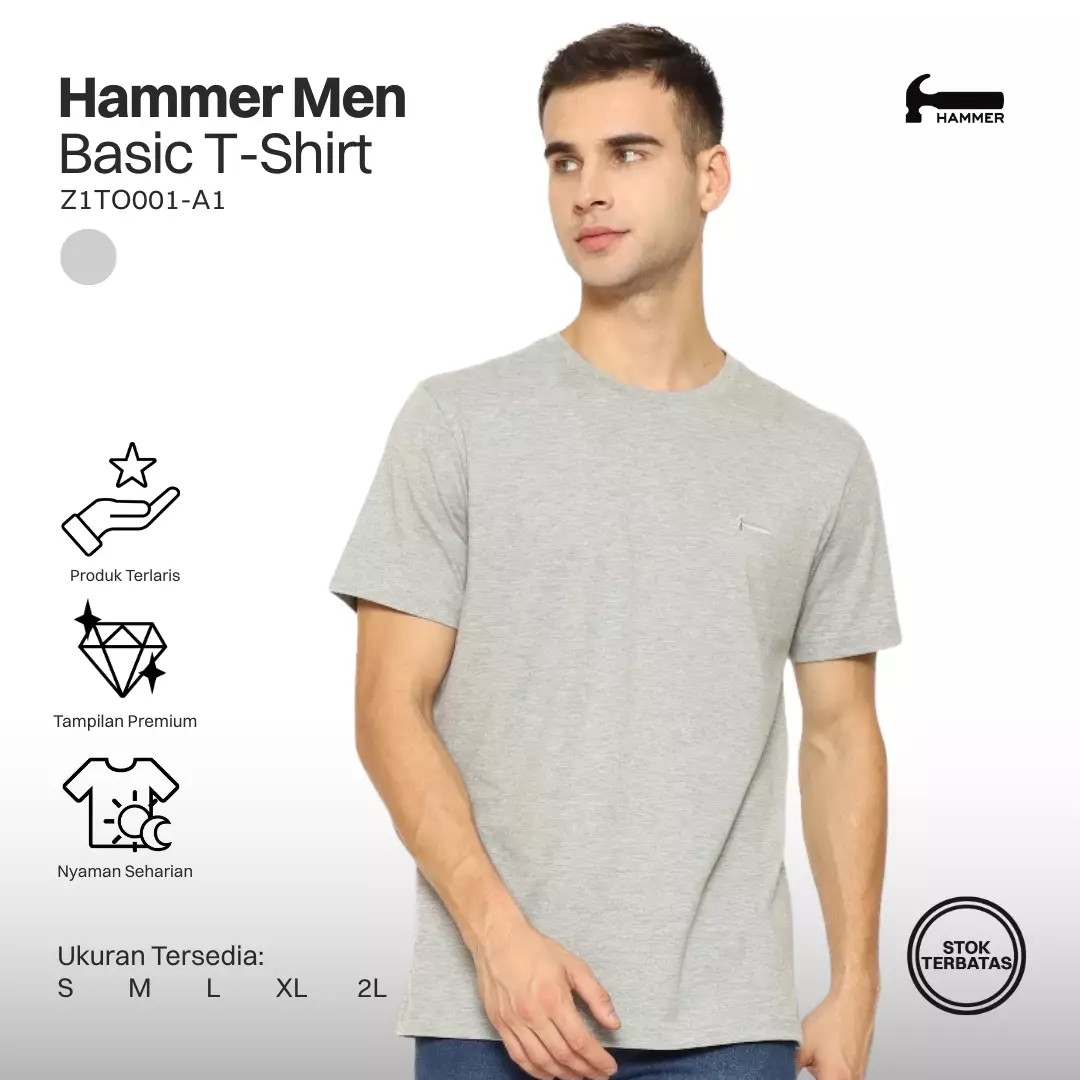 Jual Hammer Hammer Man Basic Tee Online Z1TO001-A1 | Kaos Pria Lengan Pendek Grey Original 2025 ...