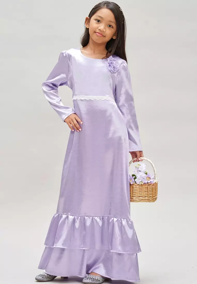 Buy Loveaisyah Girl Lilac Dress with Flower Brooch Baju Hari Raya ...