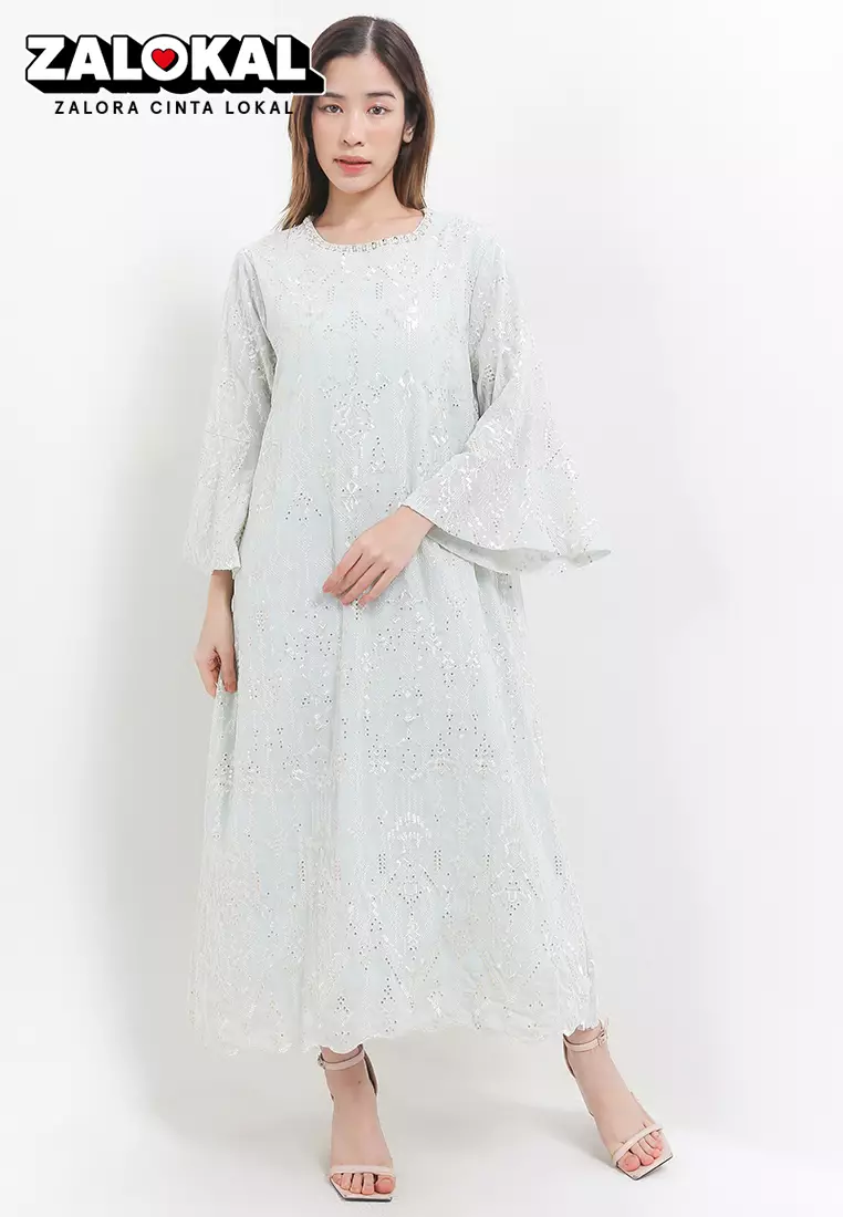 Jual Chic Simple Embellished Neckline Seq Ethnic Emb Maxi Dress ...