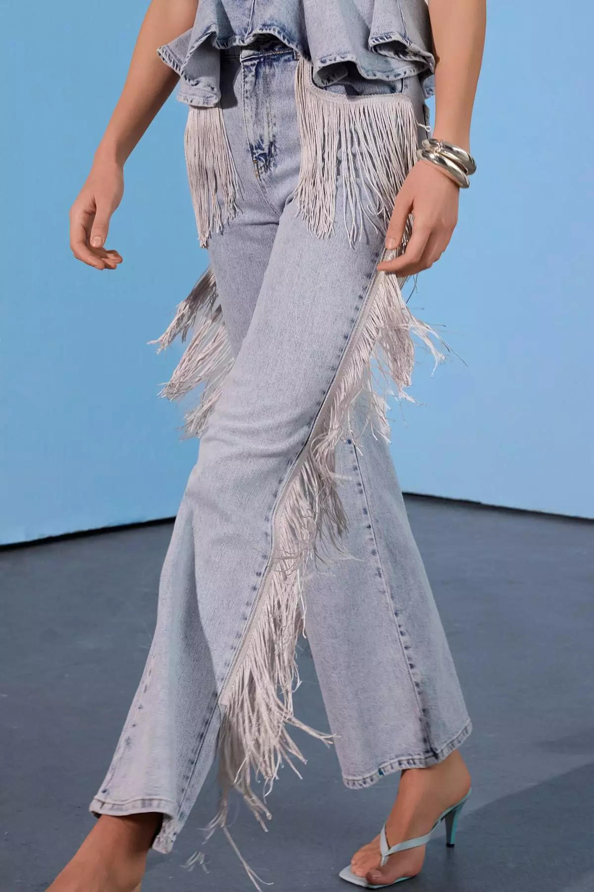 Buy Trendyol Limited Edition Light Blue Tassel Detailed High Waist Wide ...