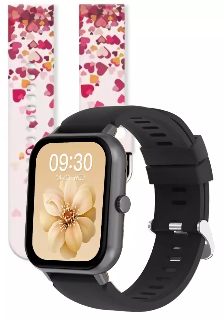 Buy EGLANTINE Valentine's Day Special IOS/Android Black Color SmartWatch with 2 Rubber Straps ...