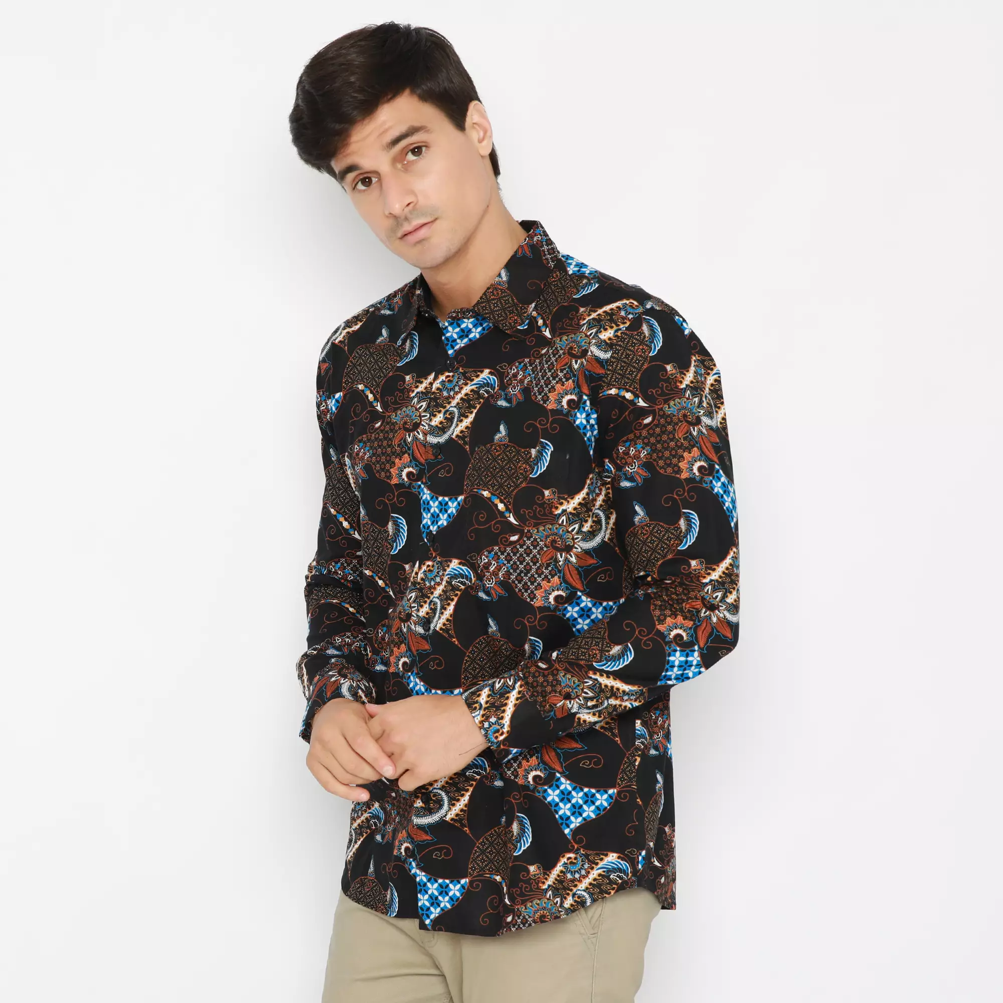 Jual Platini Platini Kemeja Batik Pria Lengan Panjang Batik Hitam Motif ...