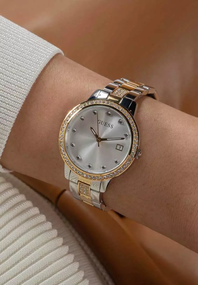 Jual Guess Watch GUESS Ladies Watch HEARTLESS 2T SILVER/GOLD TONE ...