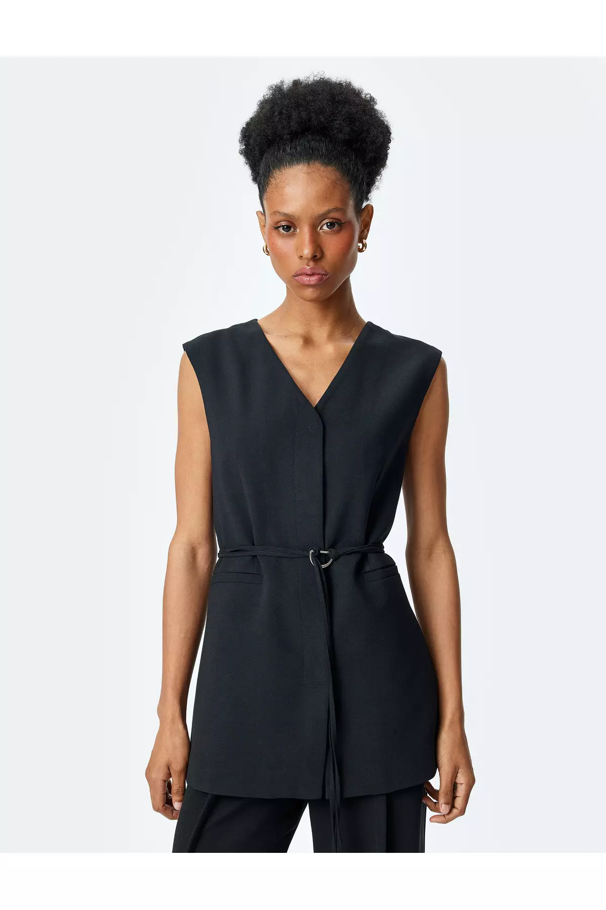 KOTON Double Breasted Belted Metal Accessory Long Sleeveless Vest 2026 ...