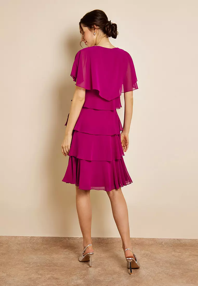 Buy GWD Phoebe Tiered Chiffon Pink Dress 2025 Online | ZALORA