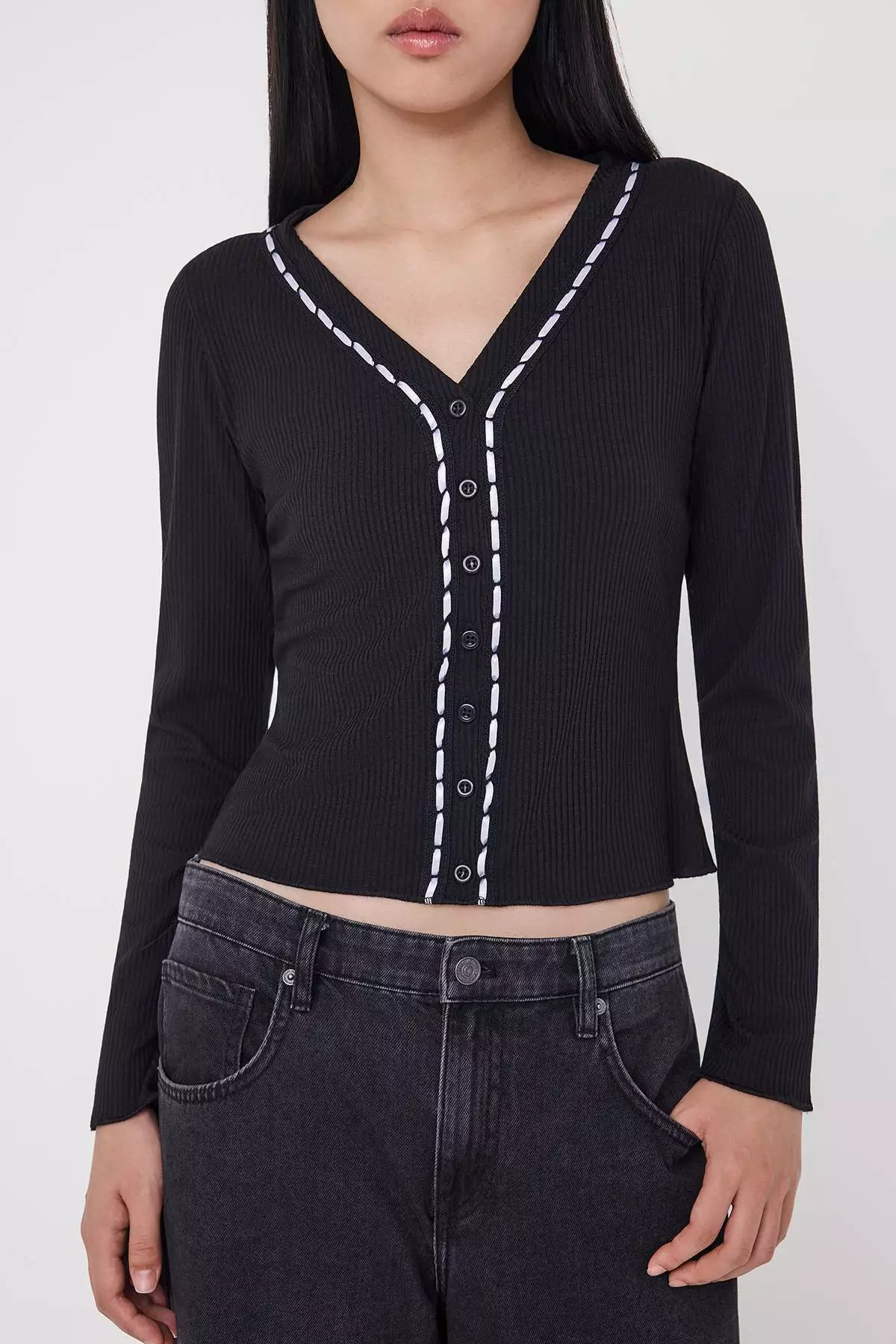 Buy Trendyol Black Accessory Detailed Buttoned Body-Fitting Long Sleeve ...