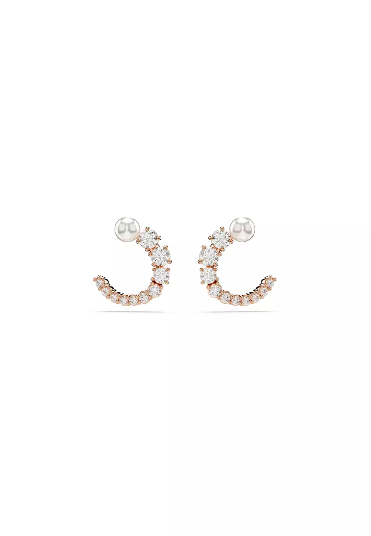 Buy Swarovski Matrix hoop earrings, Crystal pearl, Round cut, White ...
