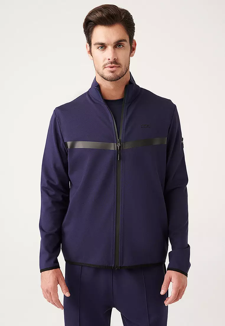 Jual Avva Mens Navy Blue Interlock Fabric High Neck Printed Regular Fit ...