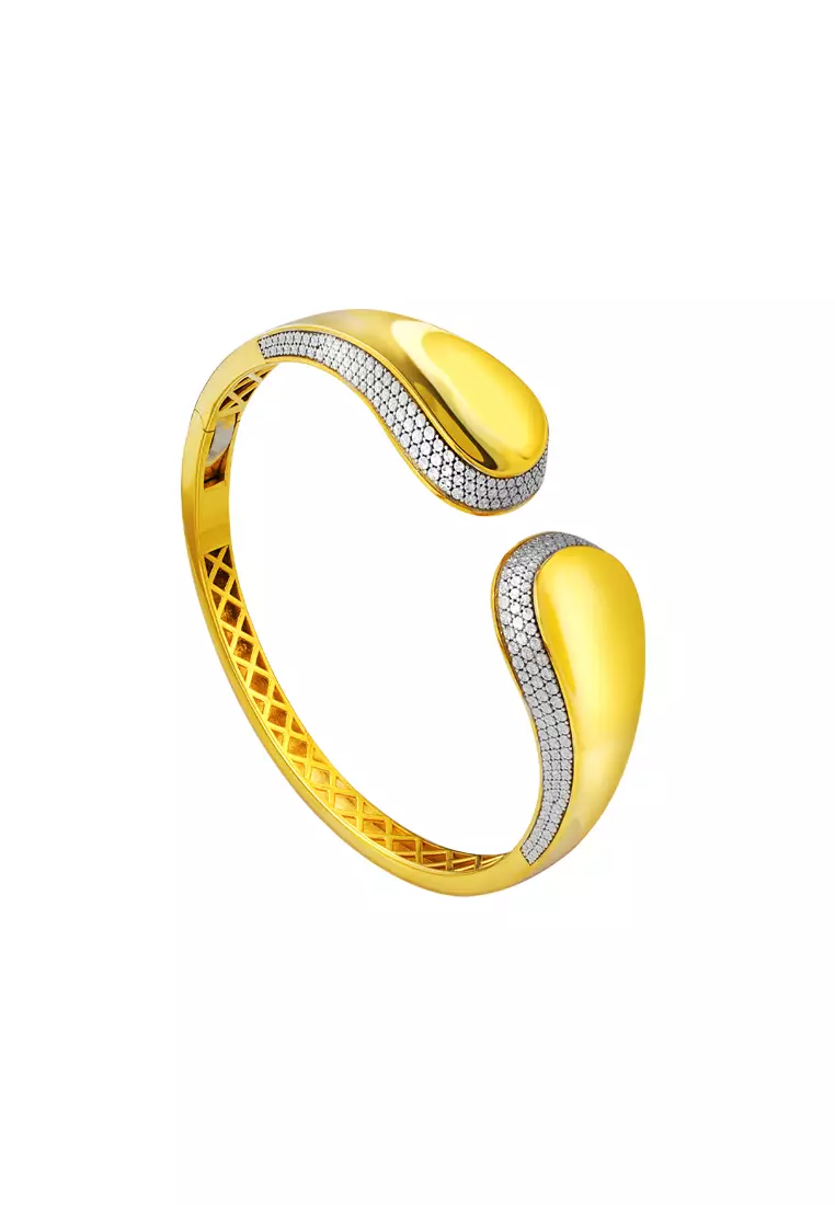 Buy TOMEI TOMEI Diamond Cut Collection Open Bangle, Yellow Gold 916 ...