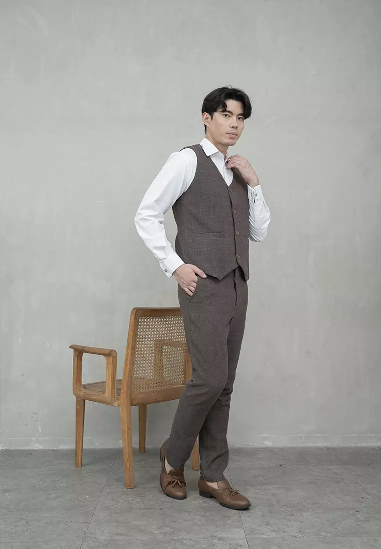 Jual House of Cuff Houseofcuff Vest / Rompi Formal Biru Kotak Coklat ...