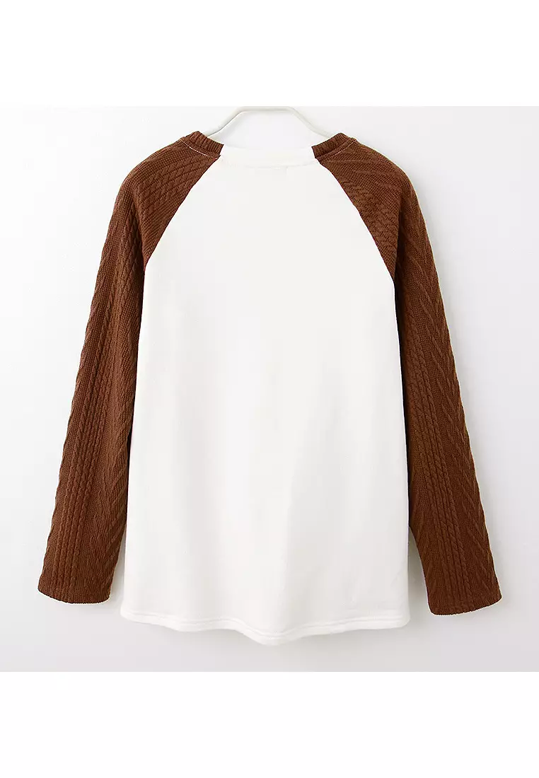 Buy OBSTYLE Textured Raglan Sleeve Printed Long Sleeve Top [AB19207 ...
