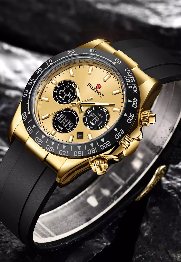 LIGE FOXBOX Chronograph Unisex IP Gold & Stainless Steel Quartz Watch ...