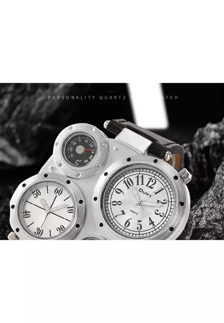 OPCHIC Dual Time Zone Large Dial Compass Quartz Movement Belt Men's ...