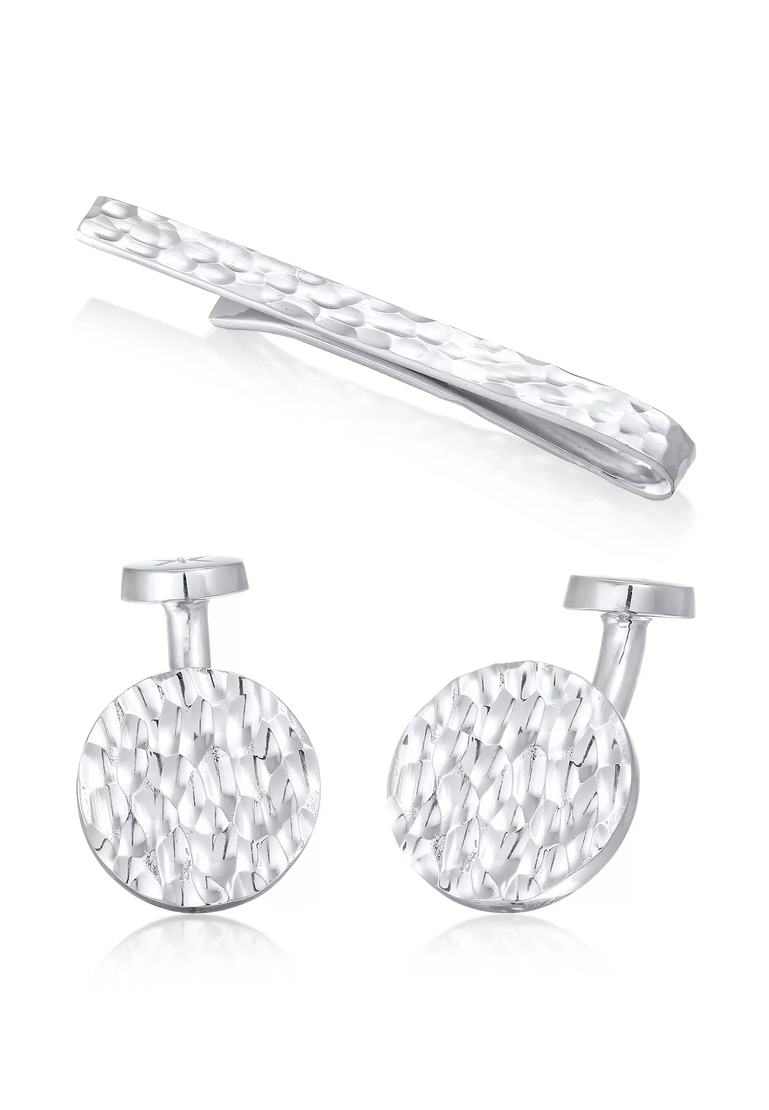 Buy Kuzzoi Men's Silver Hammered Tie Bar and Cufflink Set 2026 Online ...
