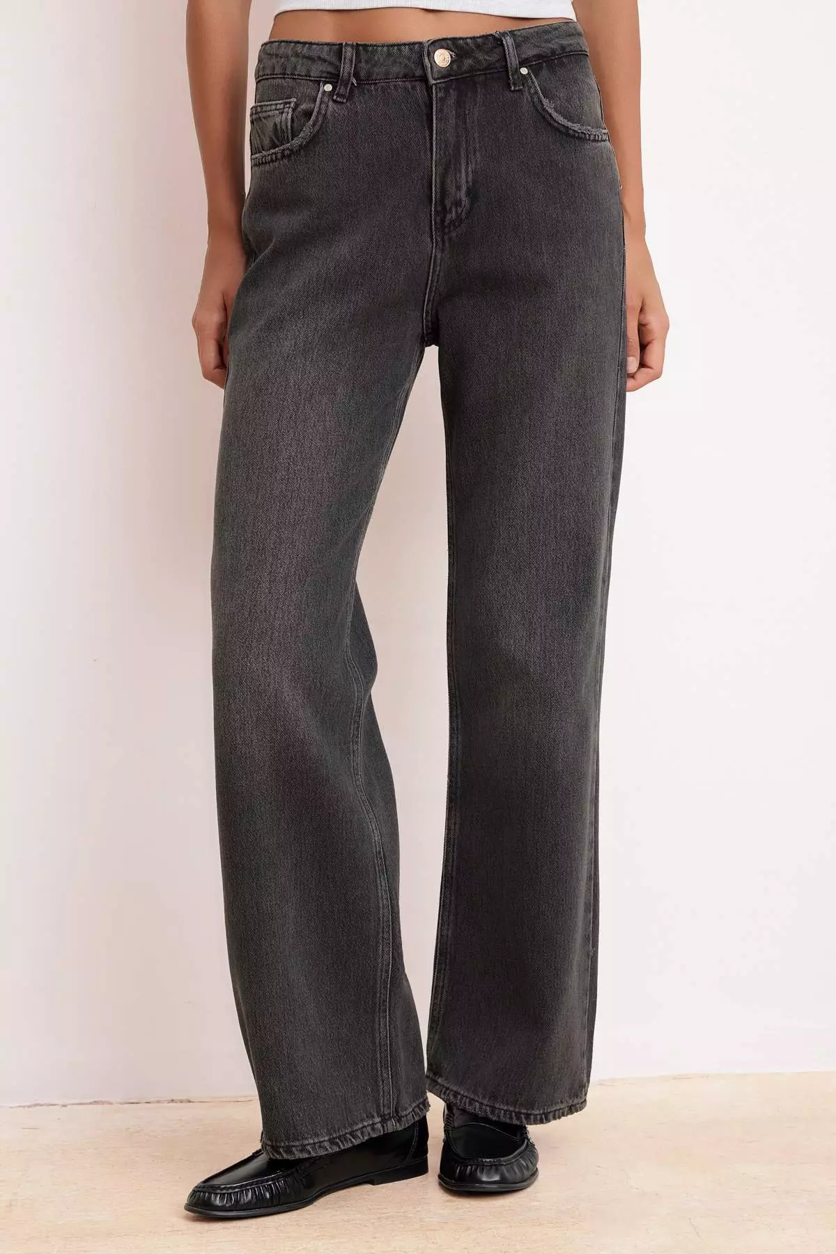 Buy Trendyol Black More Sustainable Soft Tencel Blended High Waist Wide ...