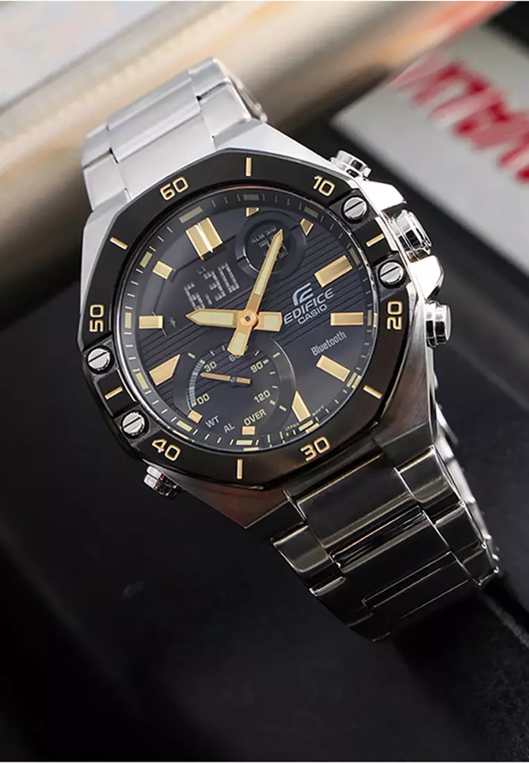 EDIFICE ECB-10DB-1A9 Men Analog-Digital Watch Silver Stainless Steel ...