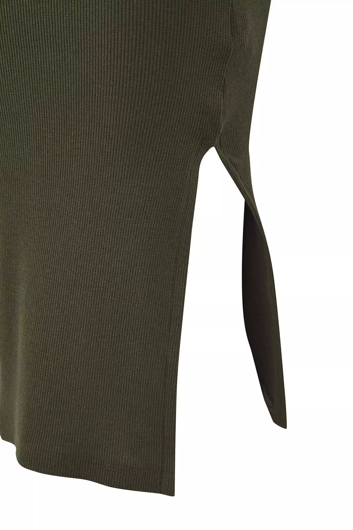 Buy Trendyol Khaki Body-Styling Slit Crew Neck Midi Ribbed Flexible ...