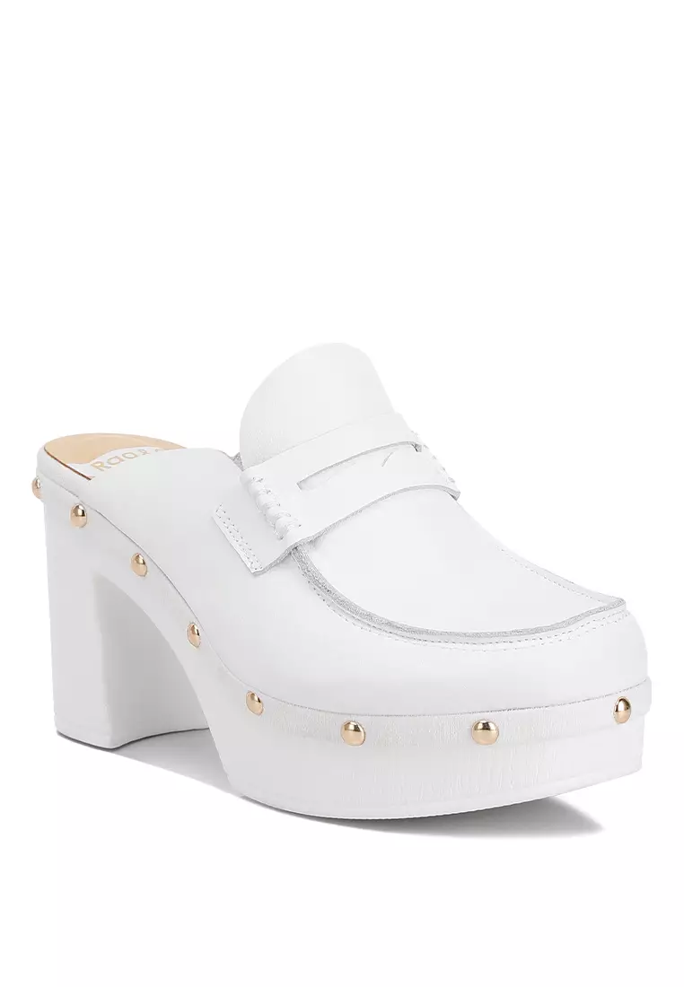 Buy London Rag White Recycled Leather Platform Clogs 2024 Online ...