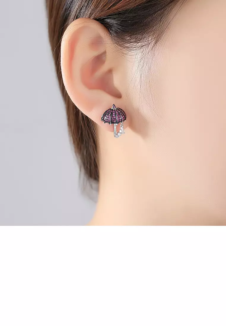 Buy Mooclife Fashion Creative Umbrella Stud Earrings with Rose Red Cubic Zirconia - Luxurious ...