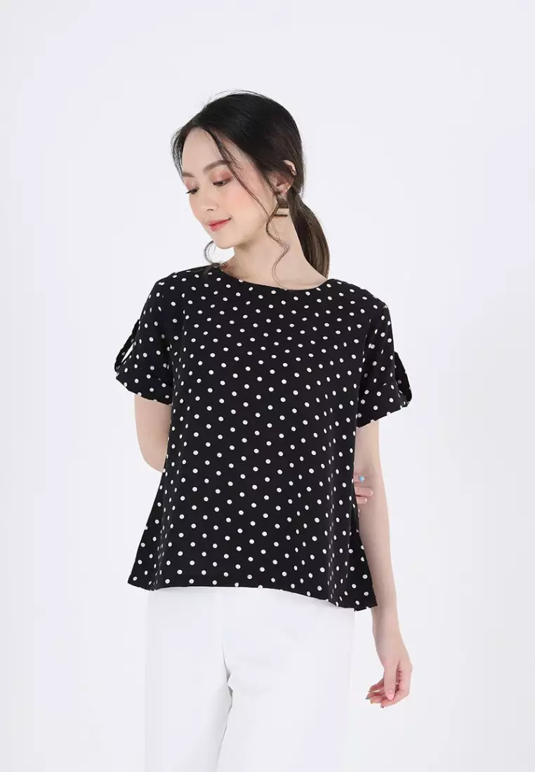 Jual Sorabel Sorabel - Keilla Polkadot Basic Blouse Black Original 2024 ...