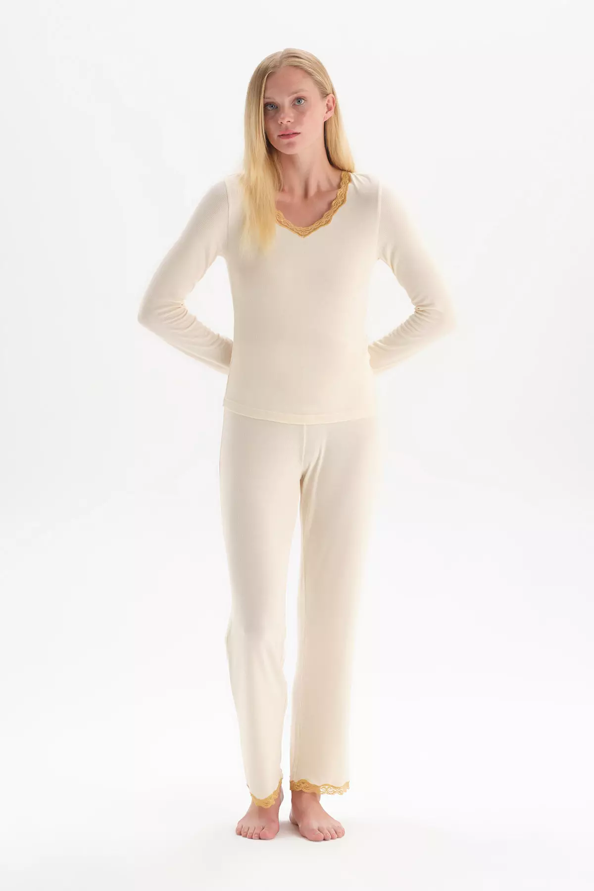 Buy DAGİ Beige Pyjama Set, Double-Breasted, Regular Fit, Long Sleeve ...