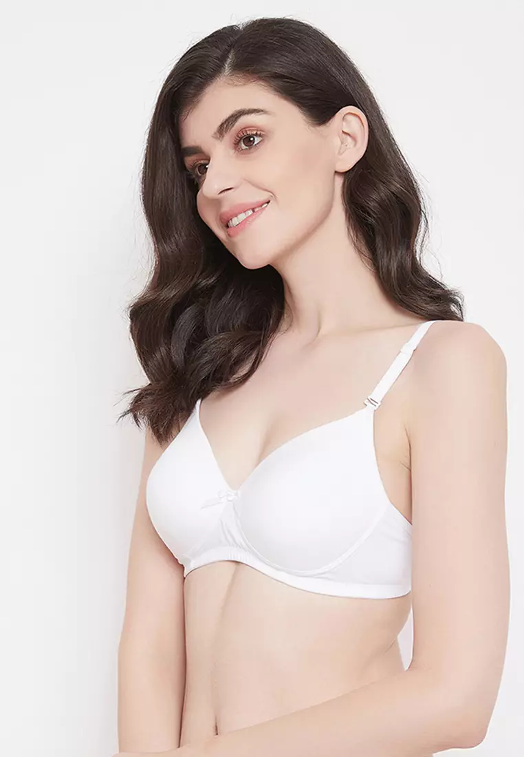 Buy Clovia Padded Non-Wired Full Coverage Multiway T-Shirt Bra in White - Cotton 2025 Online ...